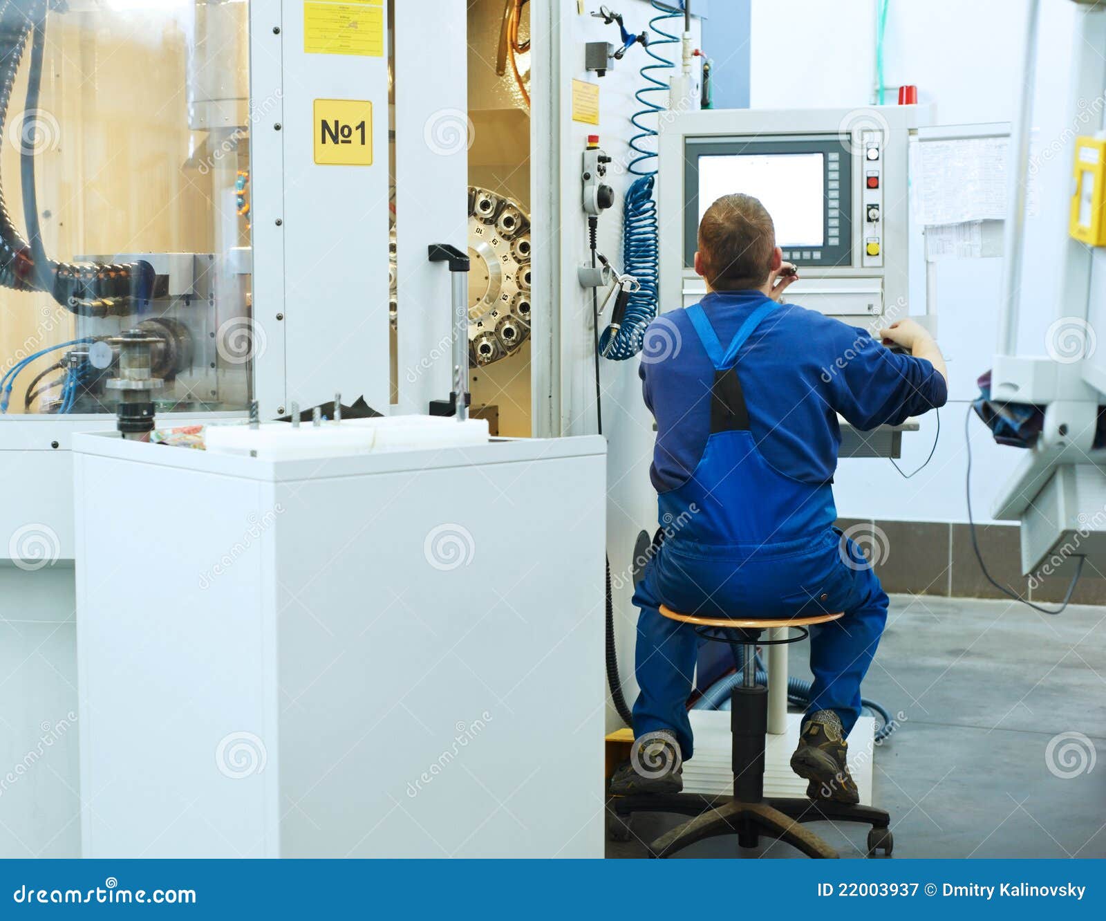 Worker Operating CNC Machine Center Stock Image - Image of machine ...