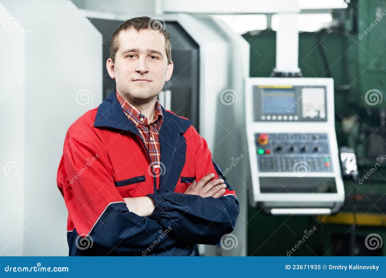 Worker Operating CNC Machine Center Stock Image - Image of operator ...