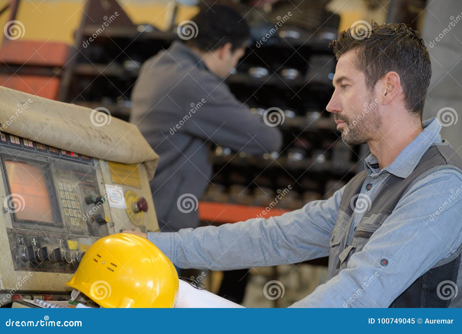 Worker Operating Control Panel Industrial Machinery Stock Image - Image ...