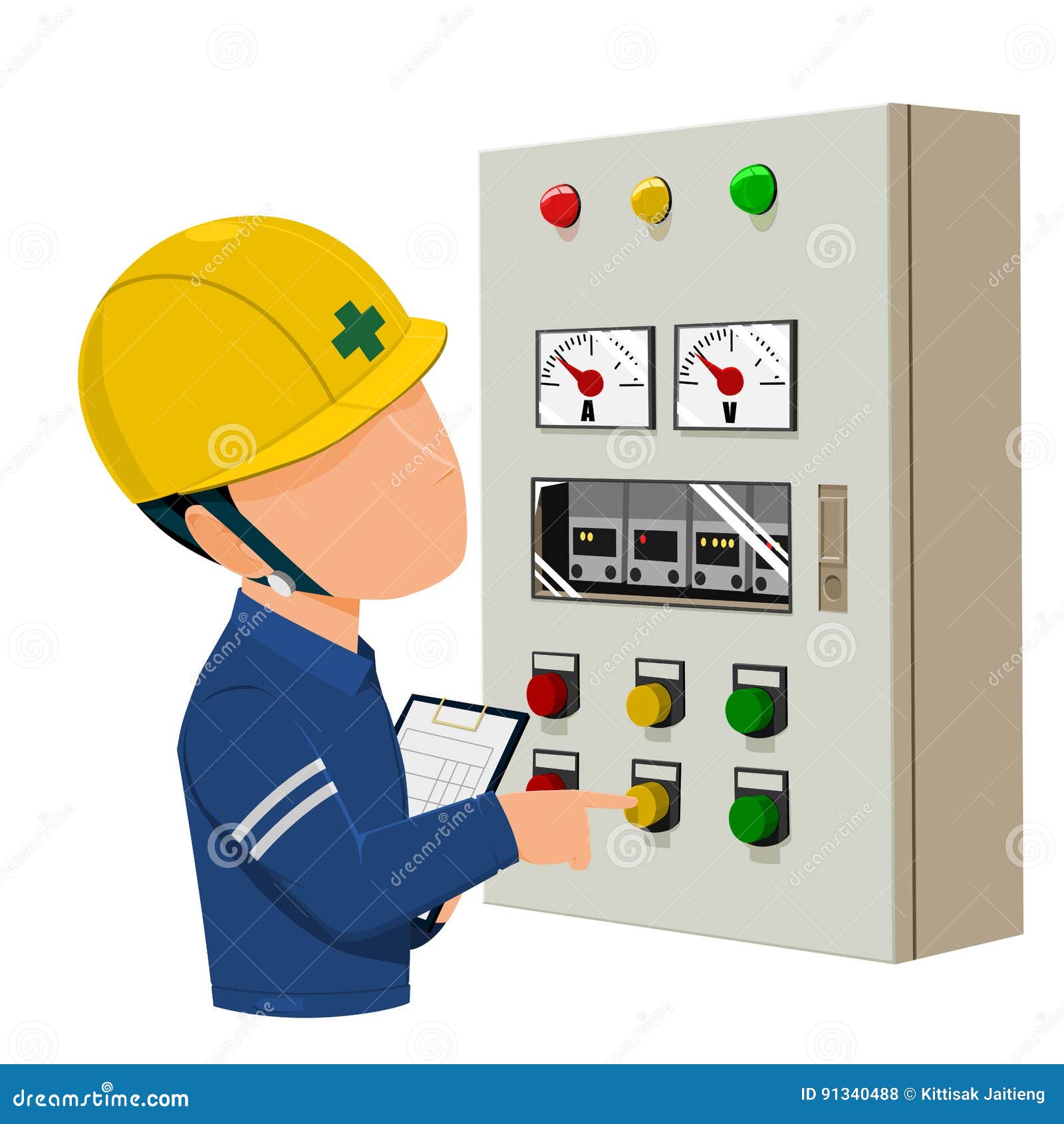 Worker is Operating Control Panel Stock Vector - Illustration of ...