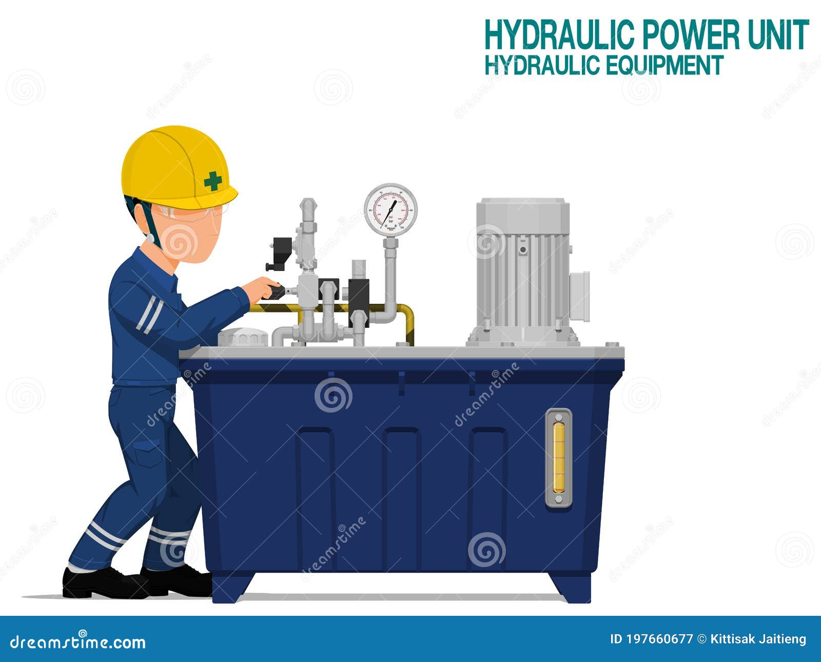 A Worker is Operating Flow Control Valve on the Hydraulic Power Unit ...