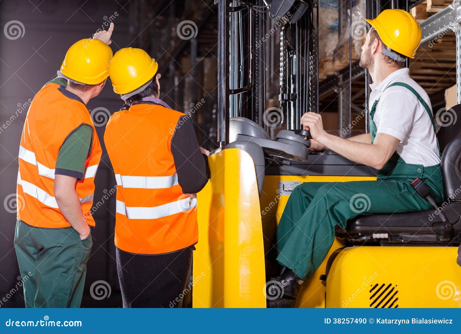 Worker Operating Forklift in Warehouse Stock Photo - Image of delivery ...