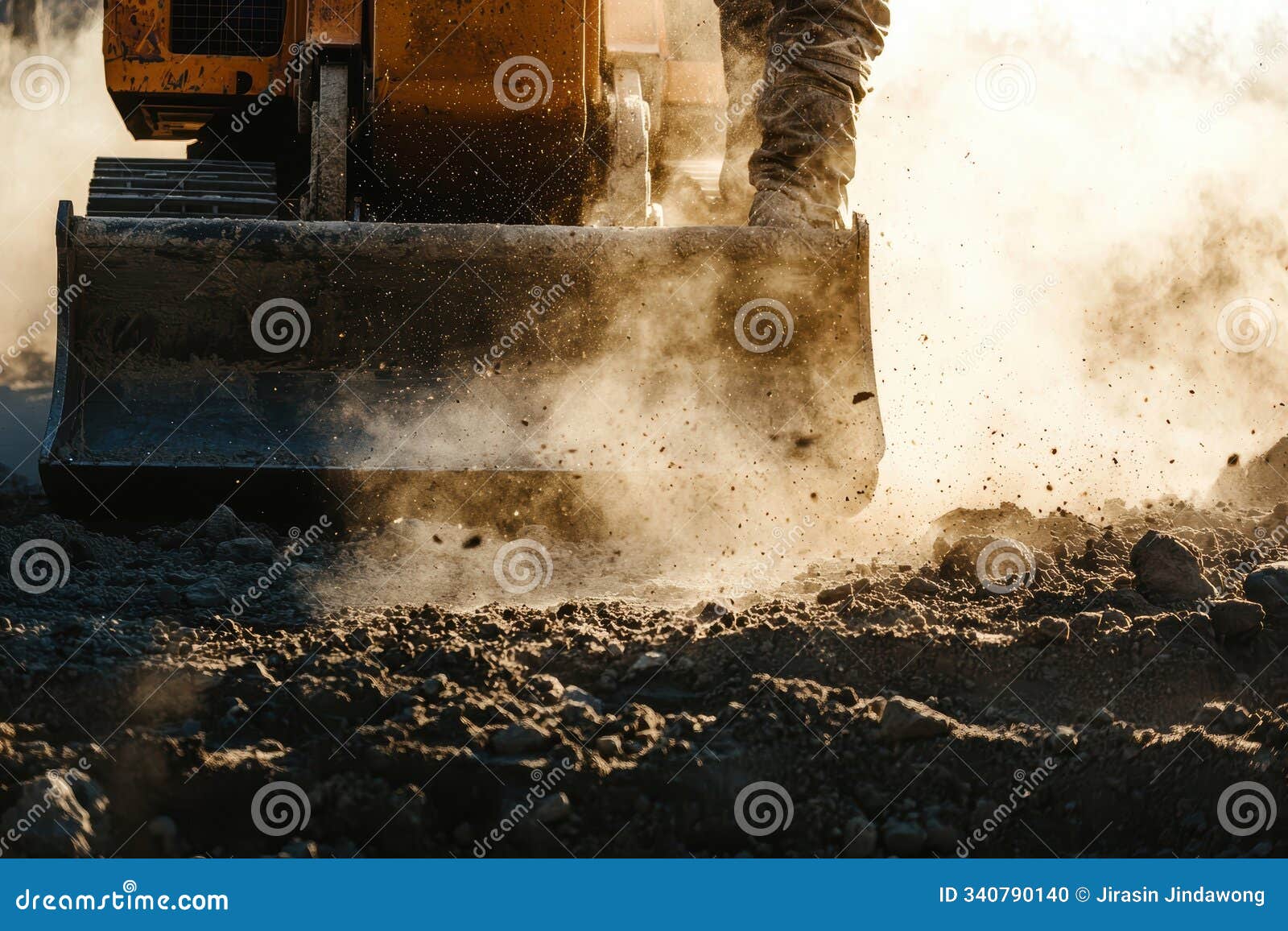 Worker Operating Heavy Machinery in Dusty Environment Stock ...