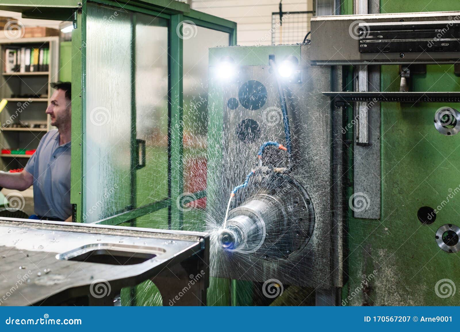 Worker Operating Industrial Milling Machine Stock Image - Image of ...