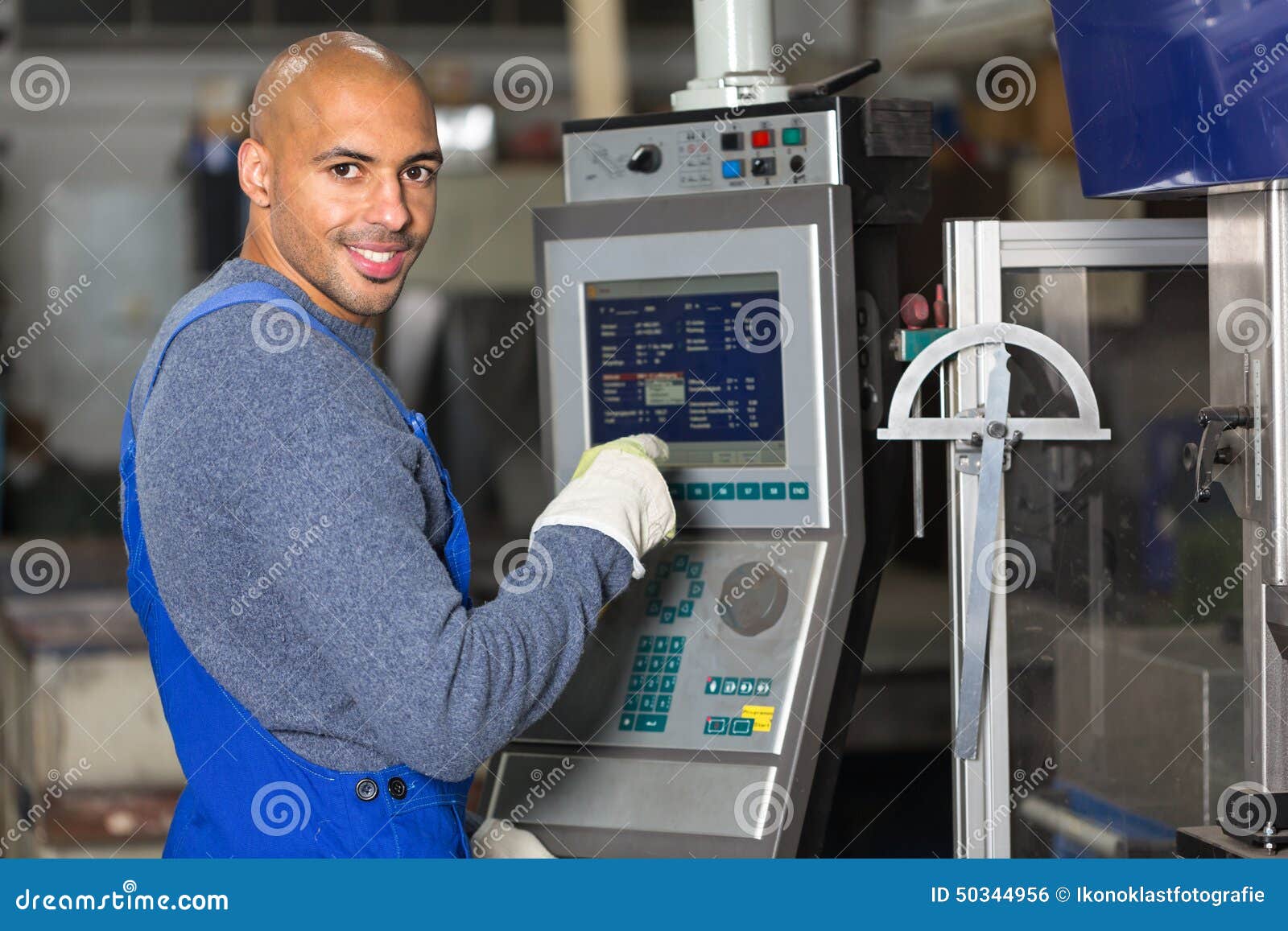 Worker Operating a Machine with Control Panel Stock Photo - Image of ...