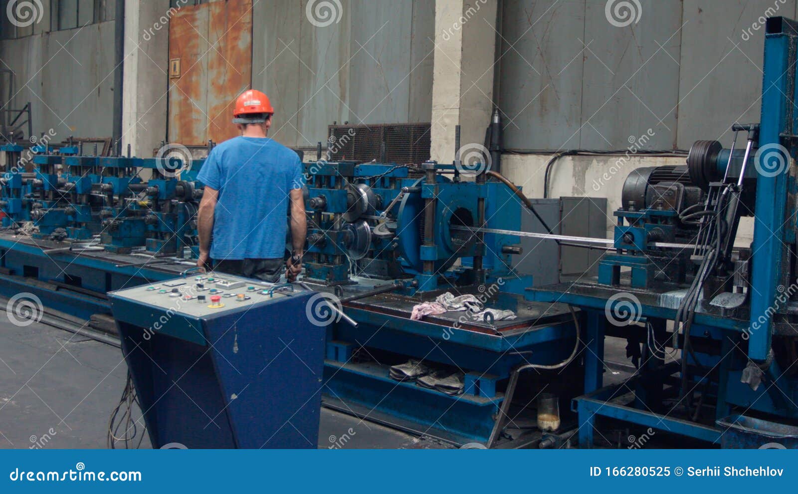 Worker Operating Machine on Control Panel in Metal Industry Stock Image ...