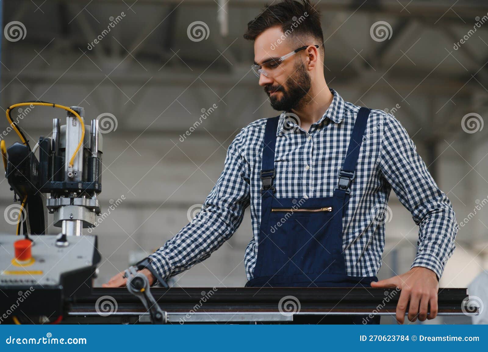 Worker Operating Machine in Factory Stock Photo - Image of paper ...