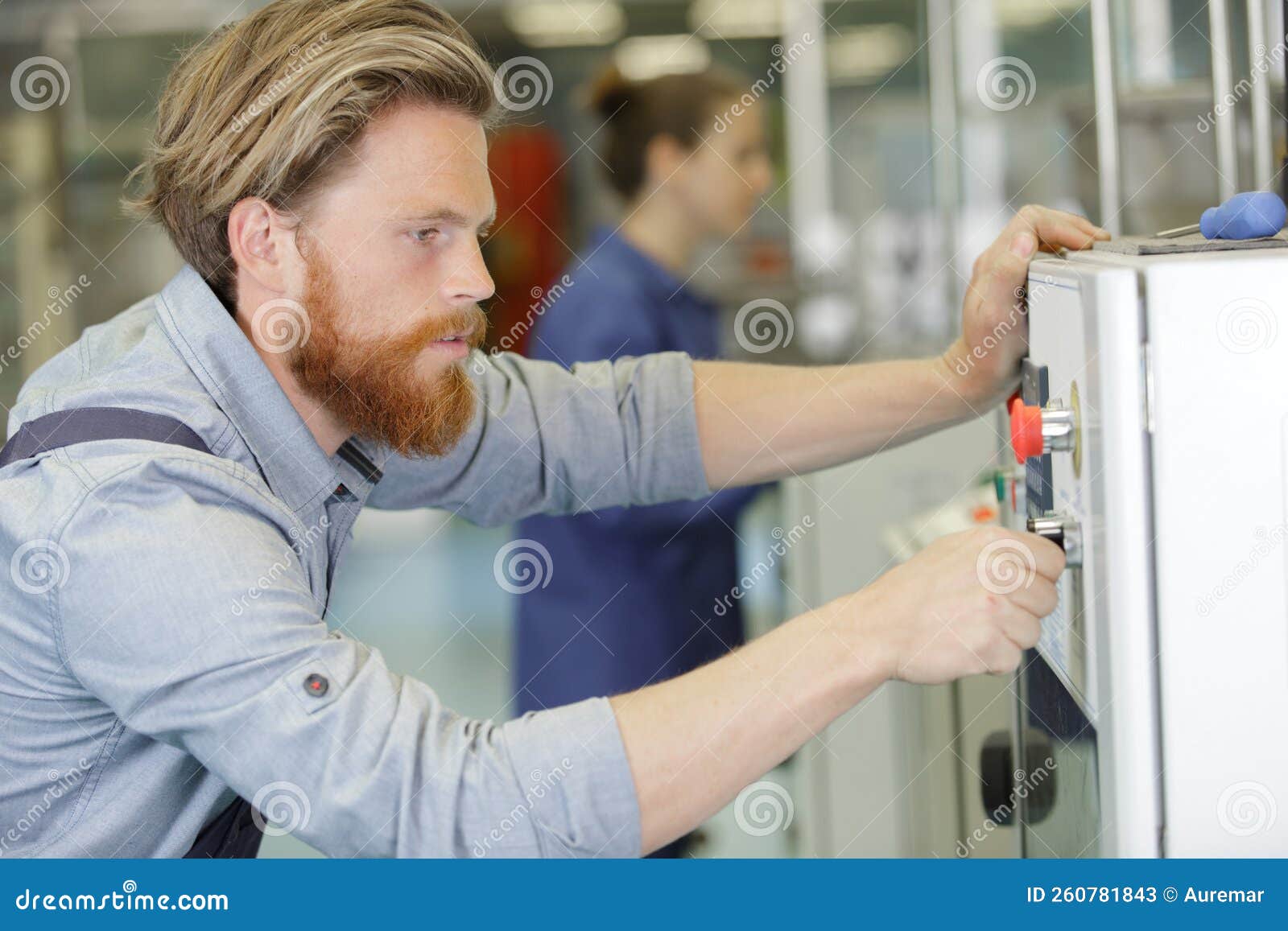 Worker Operating Machine in Factory Stock Image - Image of builder ...
