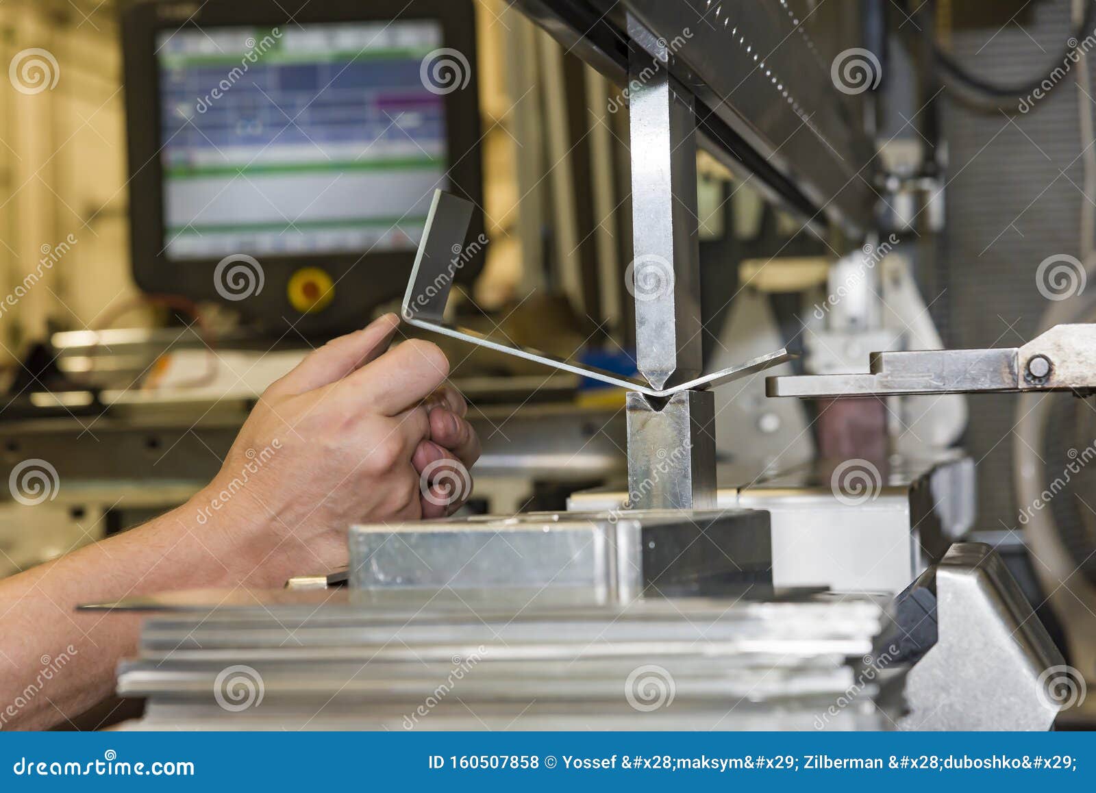 Worker Operating Metal Press Machine at Workshop Stock Photo - Image of ...