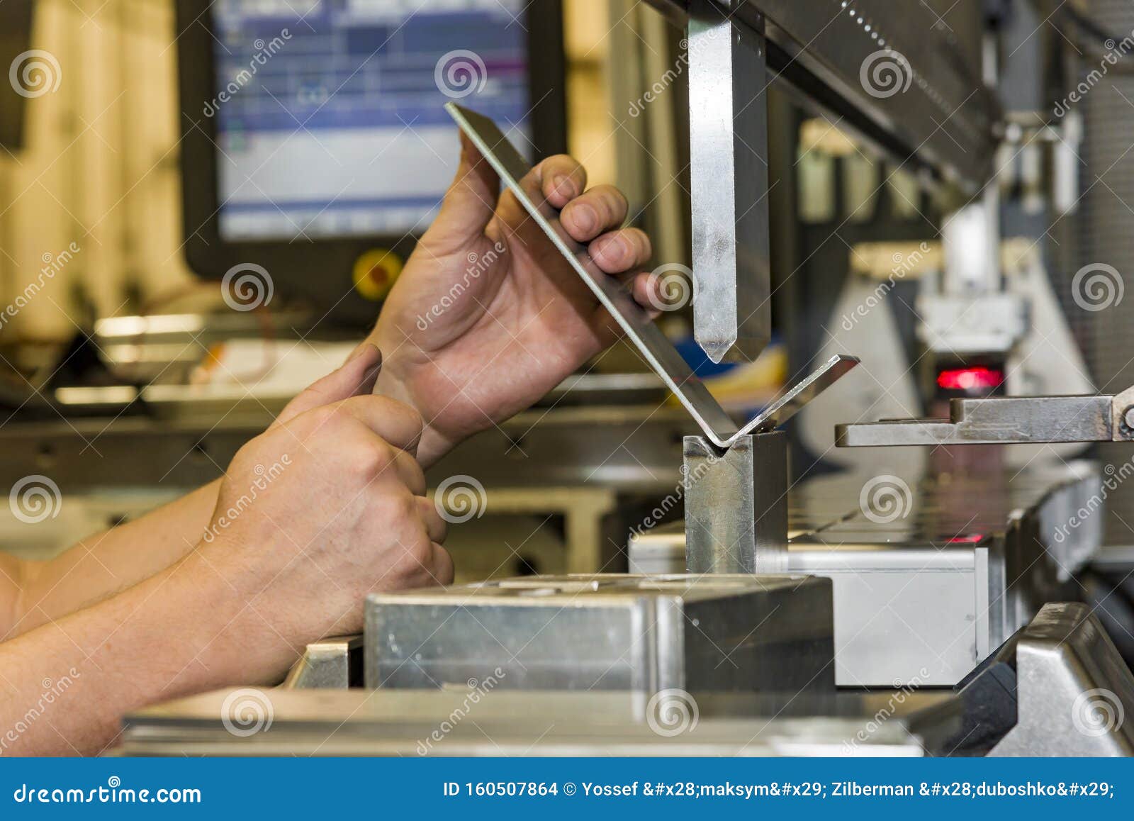 Worker Operating Metal Press Machine at Workshop Stock Photo - Image of ...