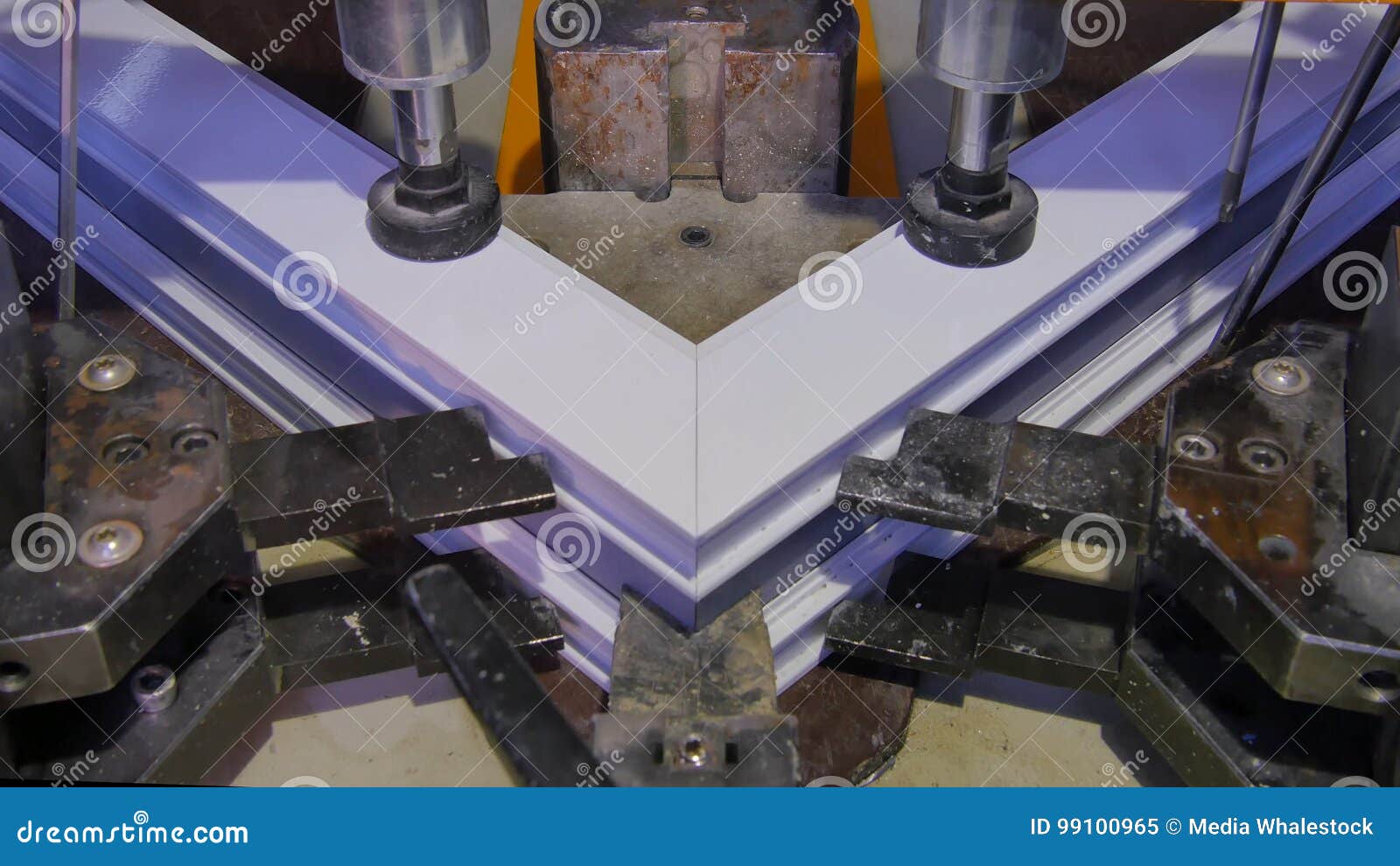 Worker Operating Welding Machine in Factory. Pvc Window Welding Machine ...