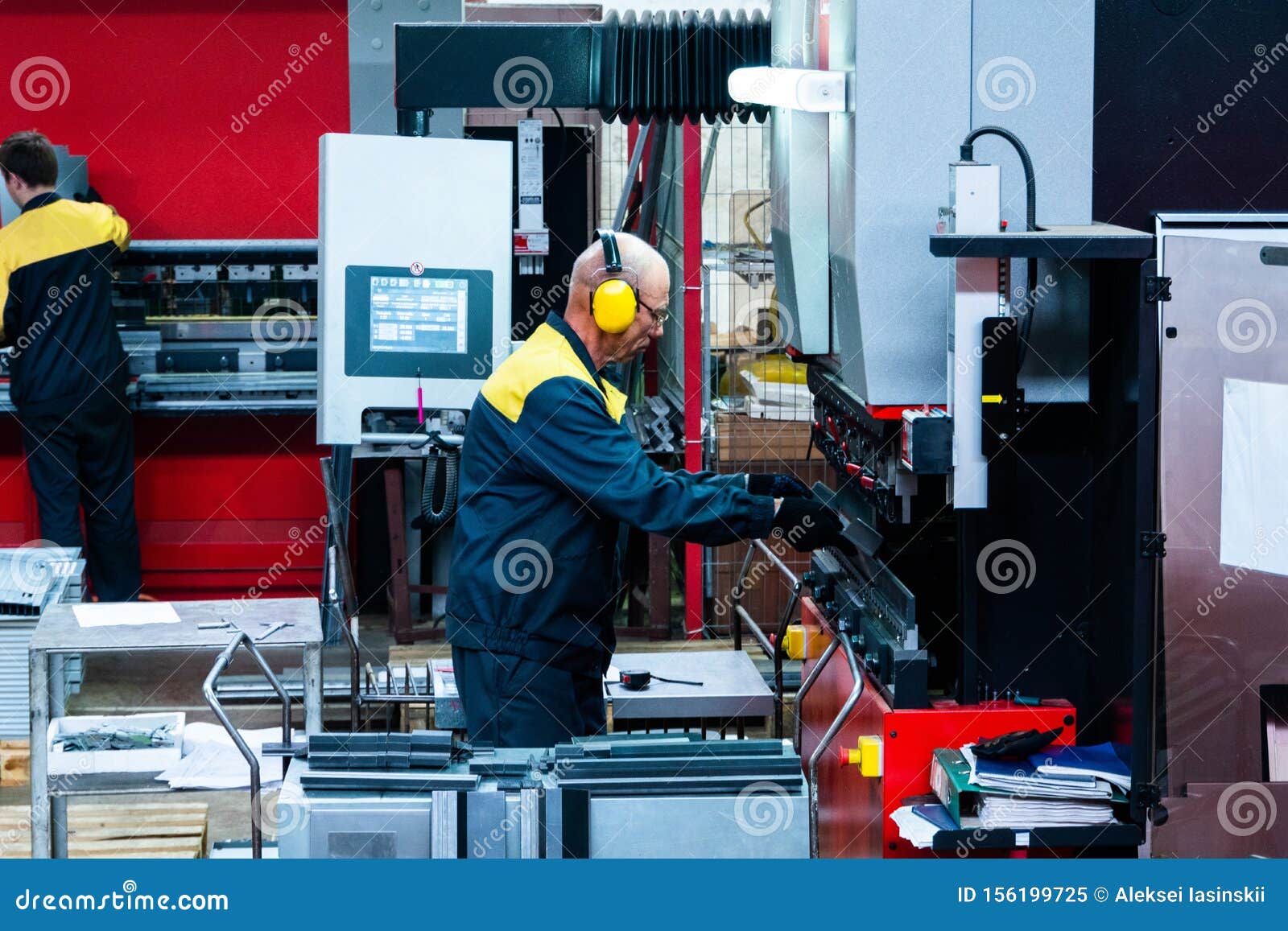 Operator Bending Metal Sheet By Sheet Bending Machine Stock Photography ...