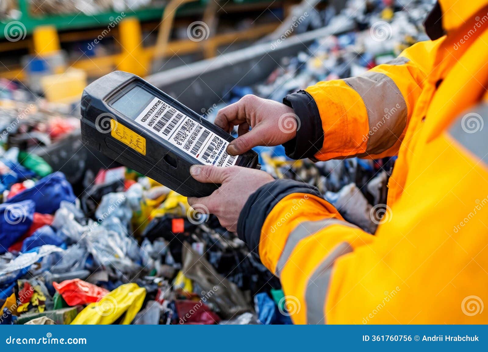 Worker Using Scanner To Sort through Colorful Plastic Waste at ...