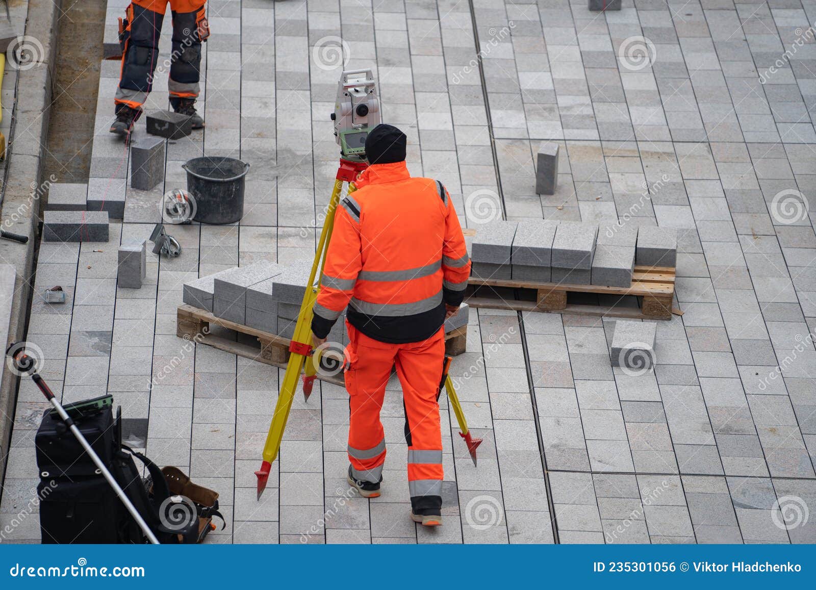 Worker in Orange Uniform Doing Construction Measure. Concept of ...