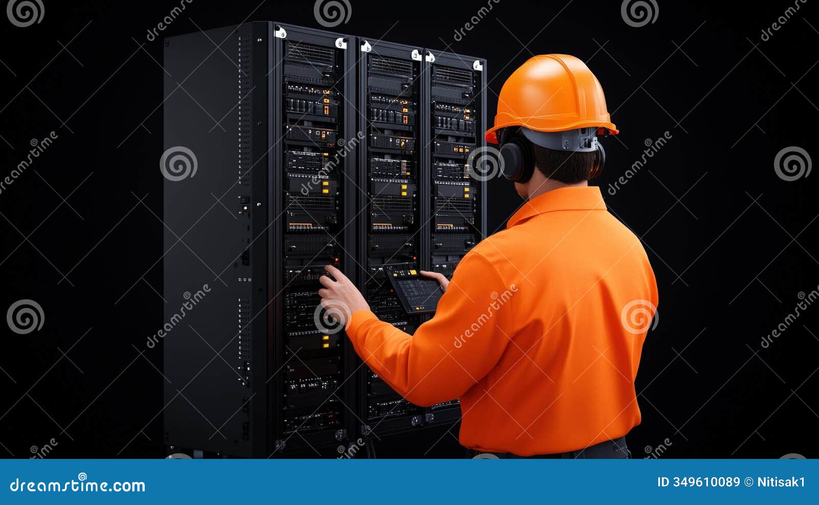Worker in Orange Uniform Managing Server Rack in Data Center Stock ...
