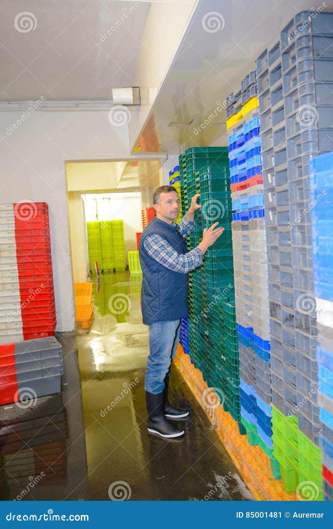Worker Organising Stacks Plastic Containers Stock Image - Image of ...