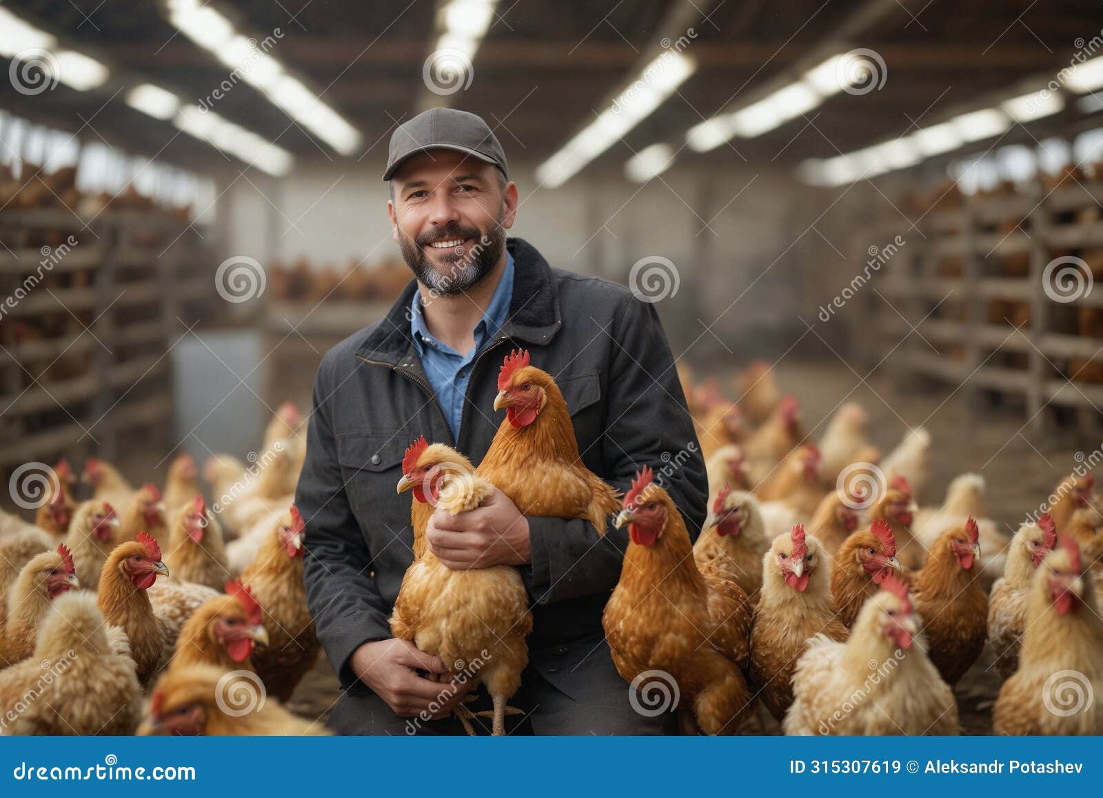 A Worker in Overalls at a Chicken Farm.a Modern Farm for Growing ...