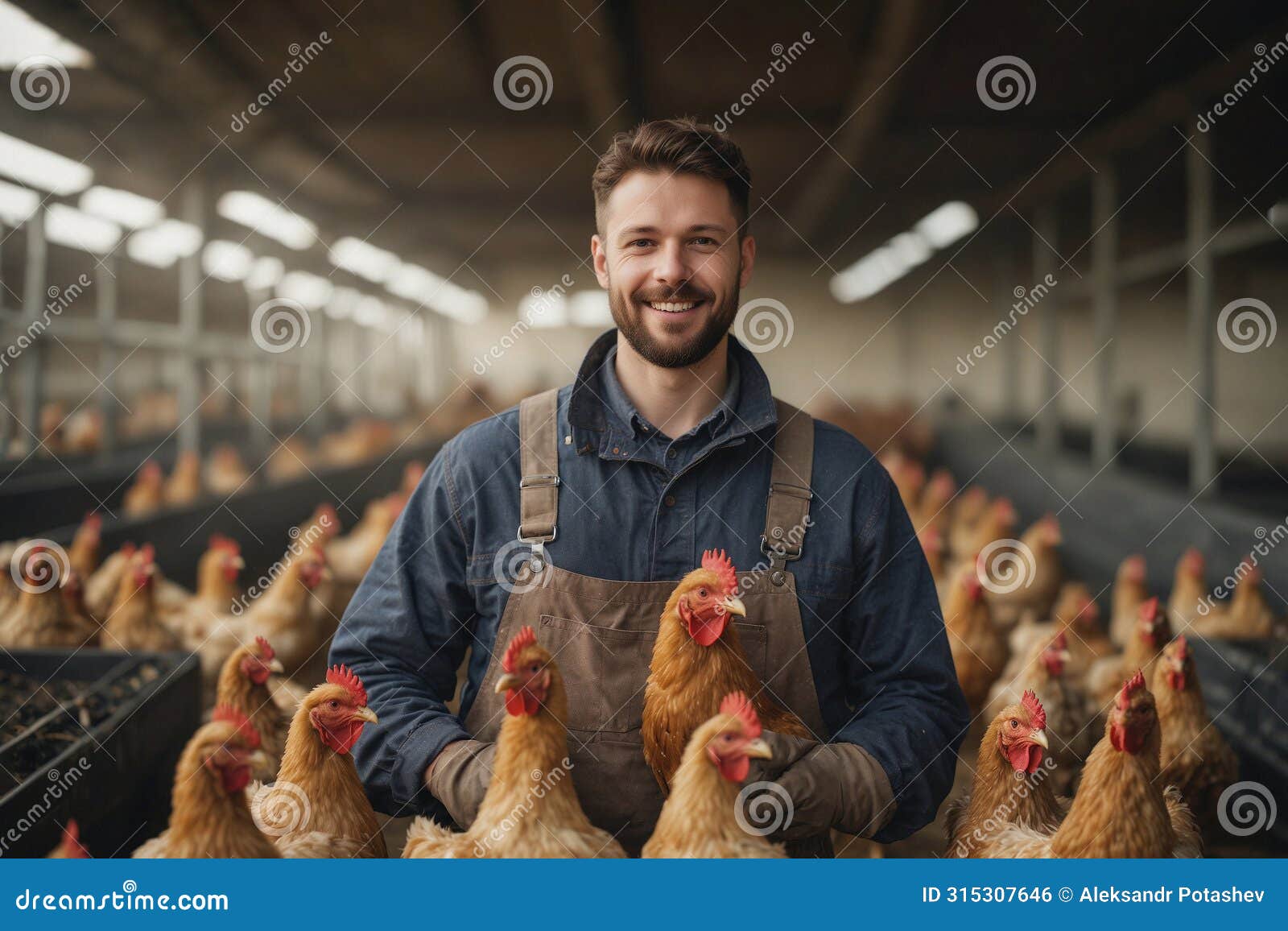 A Worker in Overalls at a Chicken Farm.a Modern Farm for Growing ...