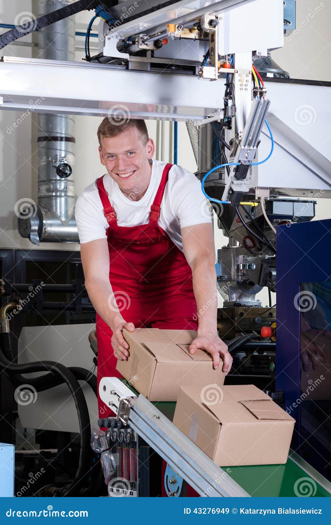 Worker Packing Boxes on Conveyor Belt Stock Image - Image of ...