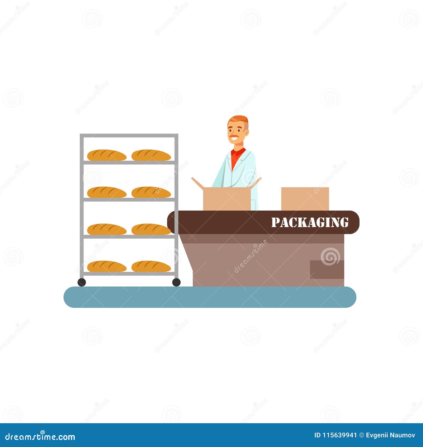 Worker Packing Freshly Baked Bread In Boxes, Stage Of Bread Production ...