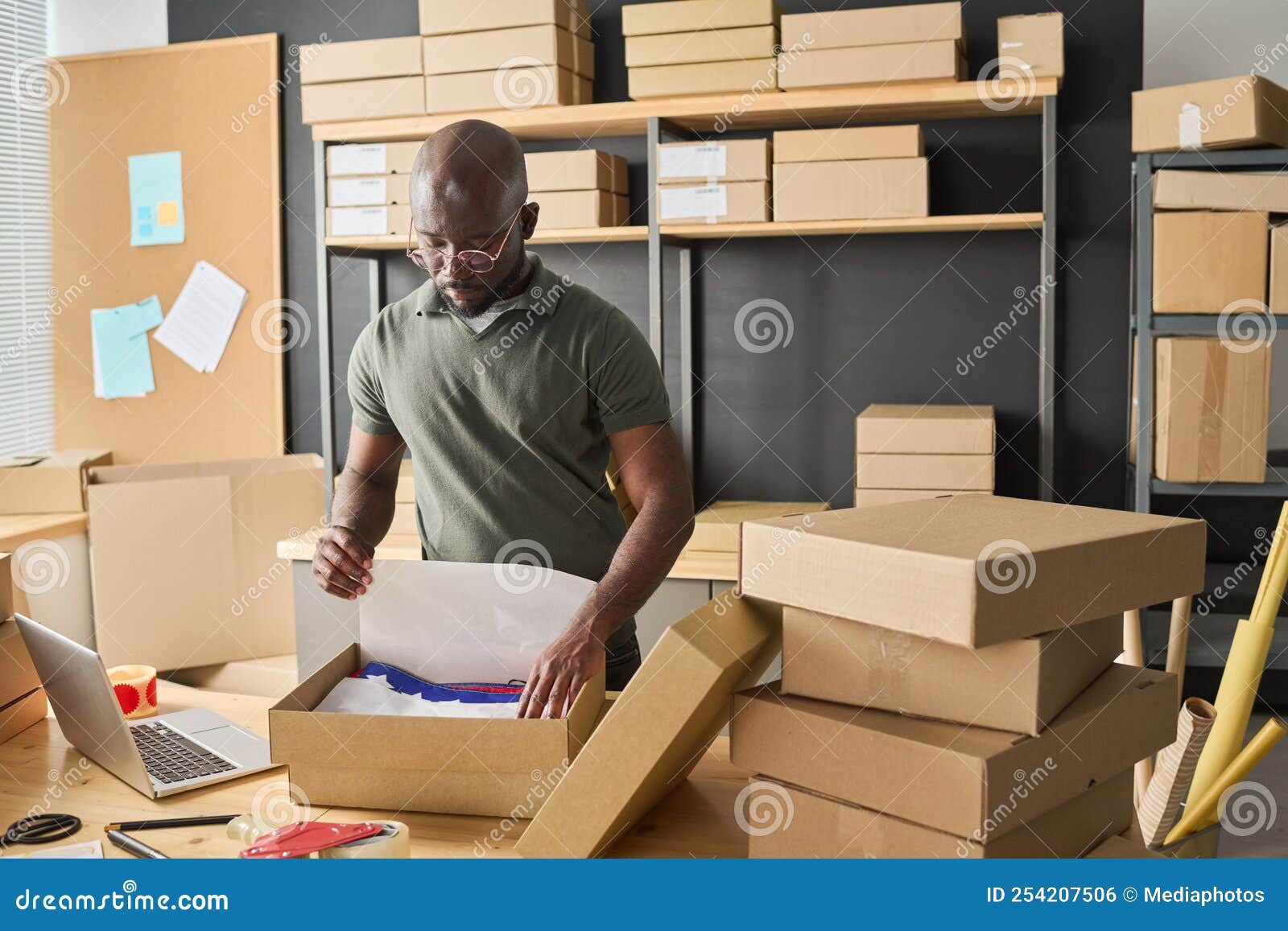 Worker Packing Order in Cardboard Box Stock Photo - Image of shipping ...