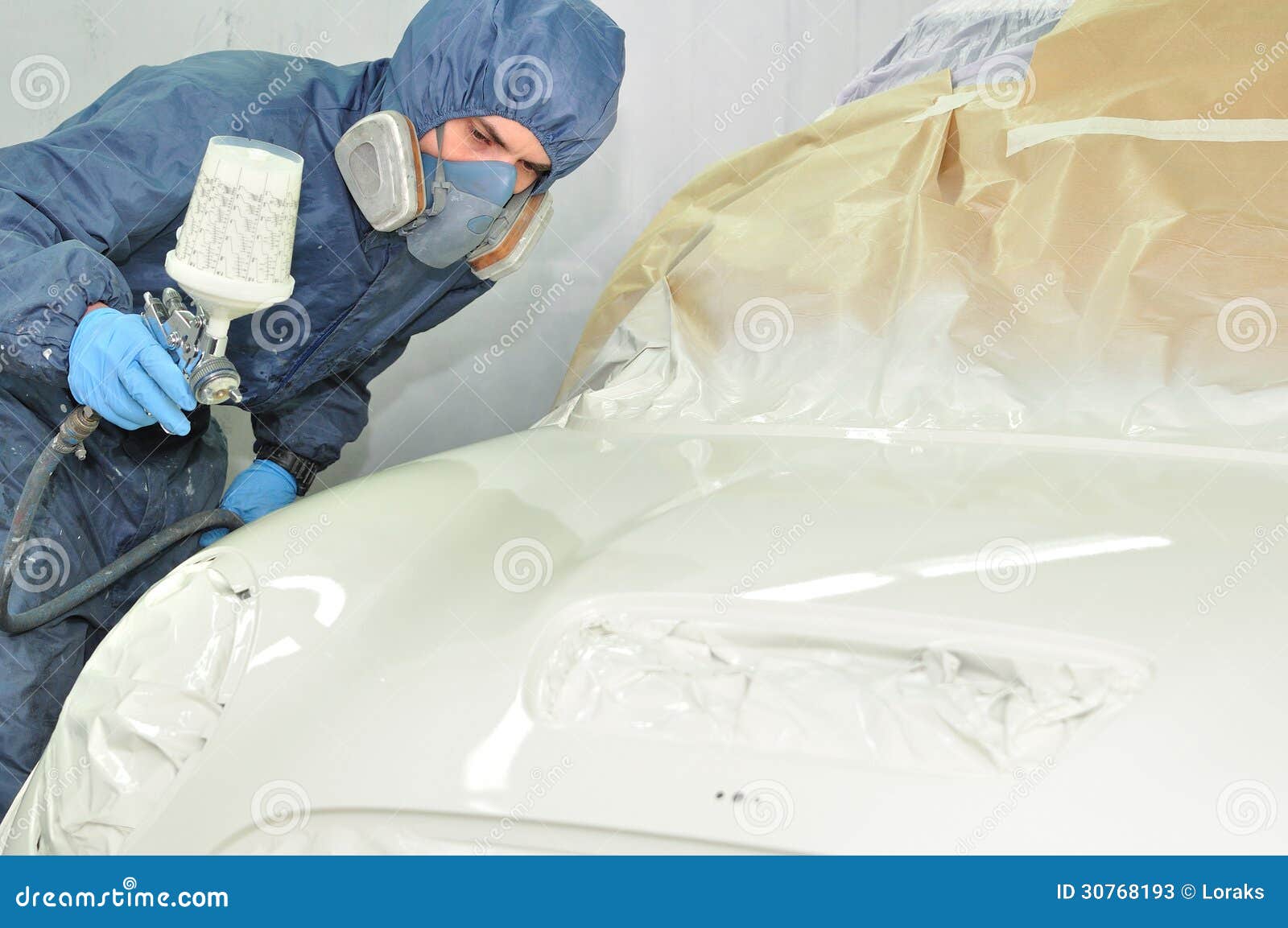 Worker painting car. stock image. Image of masking, body - 30768193