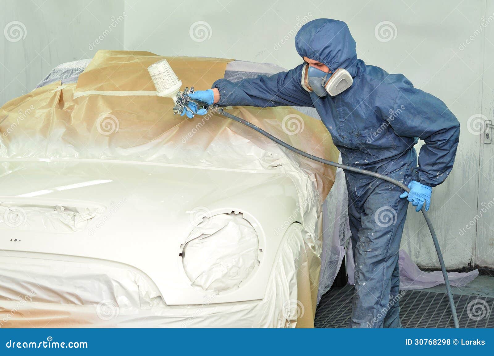Worker painting car. stock photo. Image of spot, fender - 30768298
