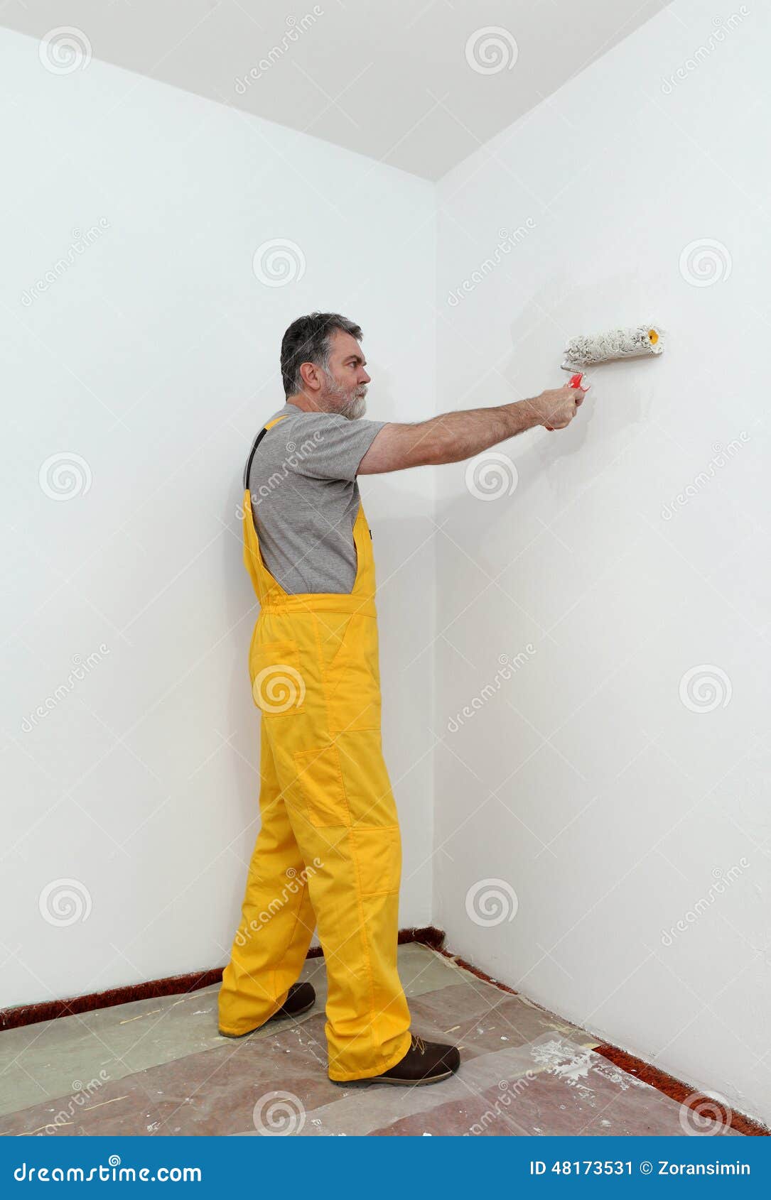 Worker Painting Wall in Room Stock Image - Image of painting, building ...