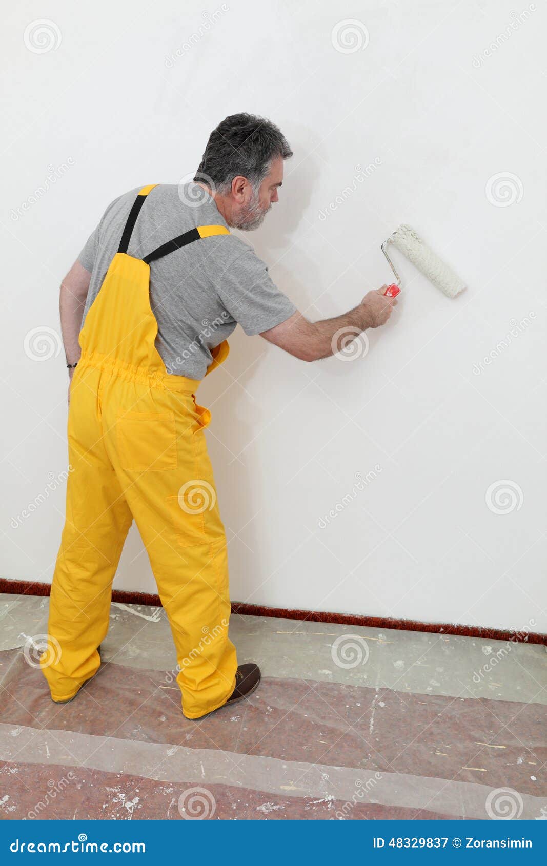 Worker Painting Wall in Room Stock Image - Image of paint, adult: 48329837