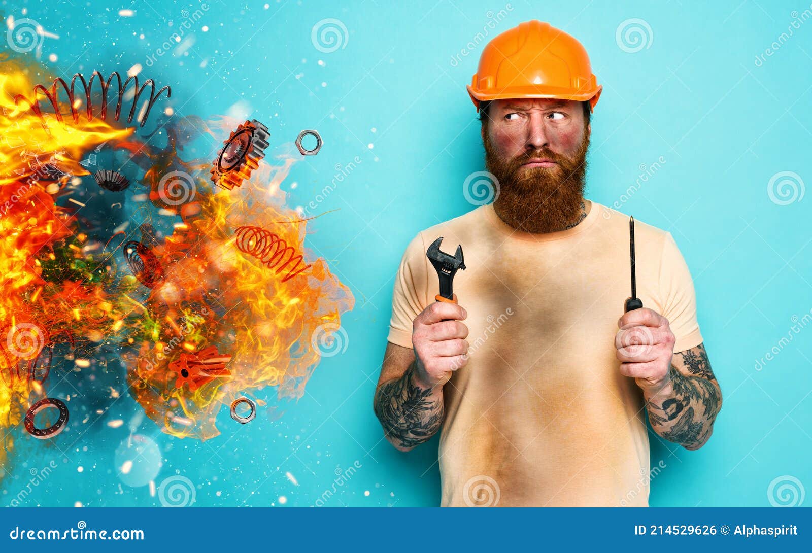 Worker is Pensive about His Work Due To an Explosion. Concept of Doubt ...