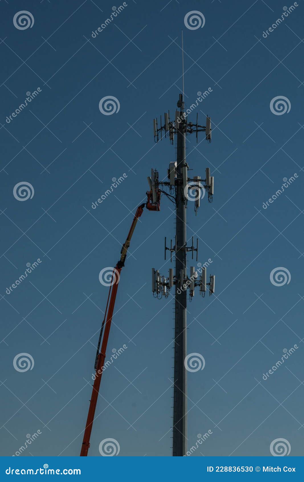 Cell Tower Repair 1 stock photo. Image of cellular, silhouette - 228836530