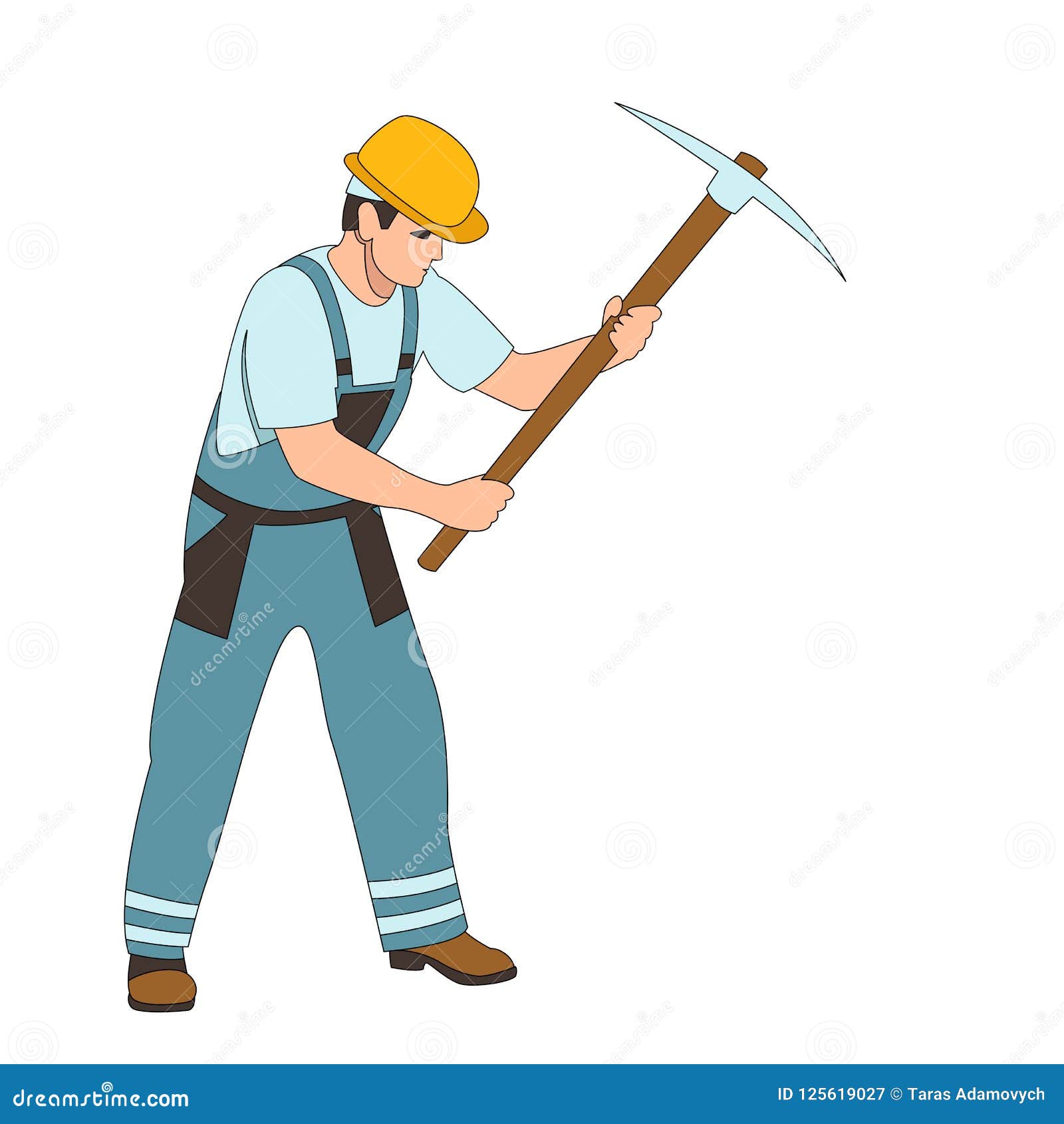 Worker with a Pickaxe Vector Illustration Flat Style Profile Stock ...