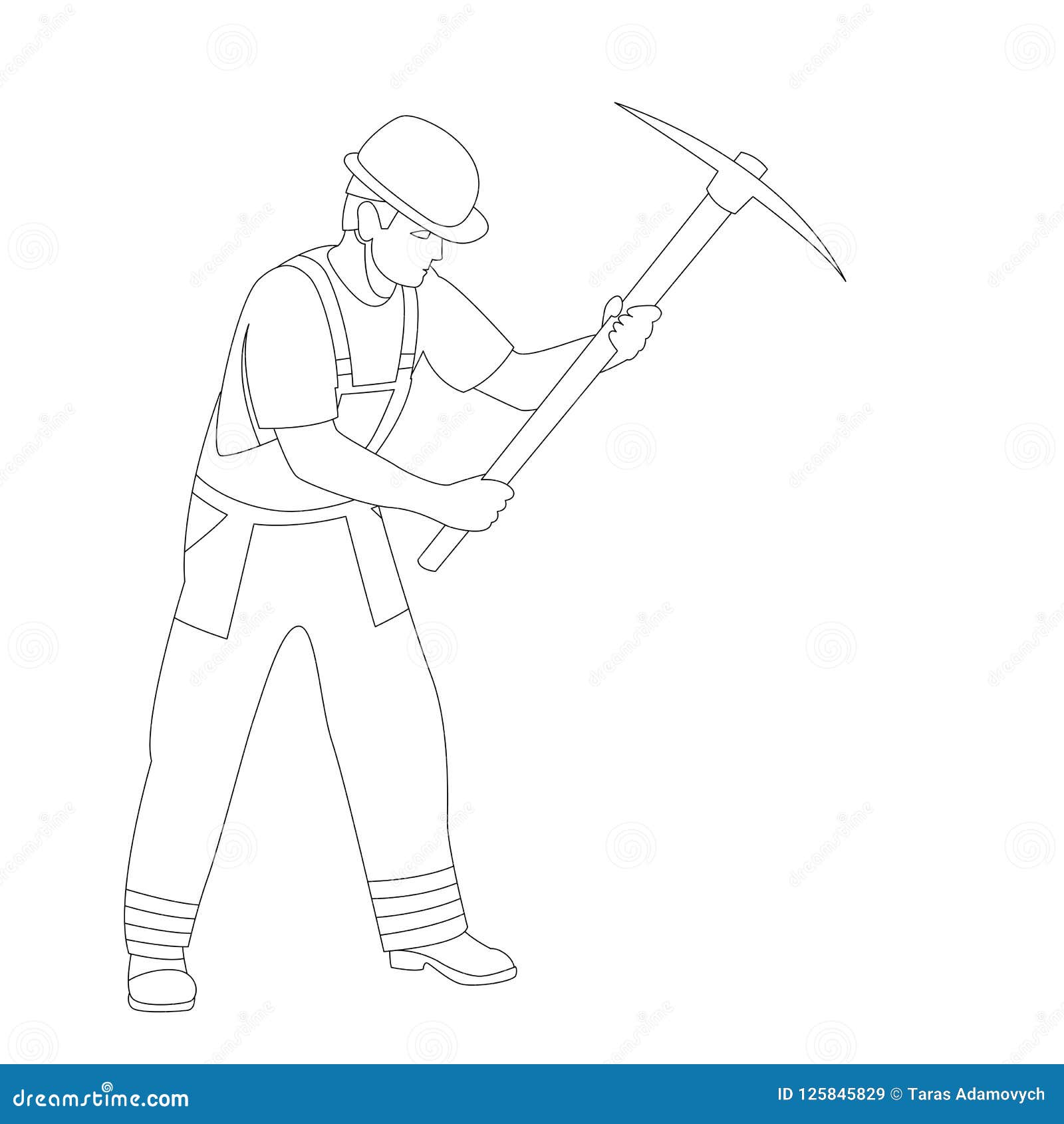 Worker with a Pickaxe Vector Illustration Lining Draw Profile Stock ...