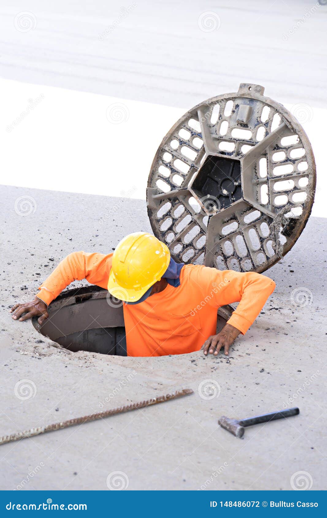 Worker in Pipe at Construction Stock Photo - Image of male, production ...