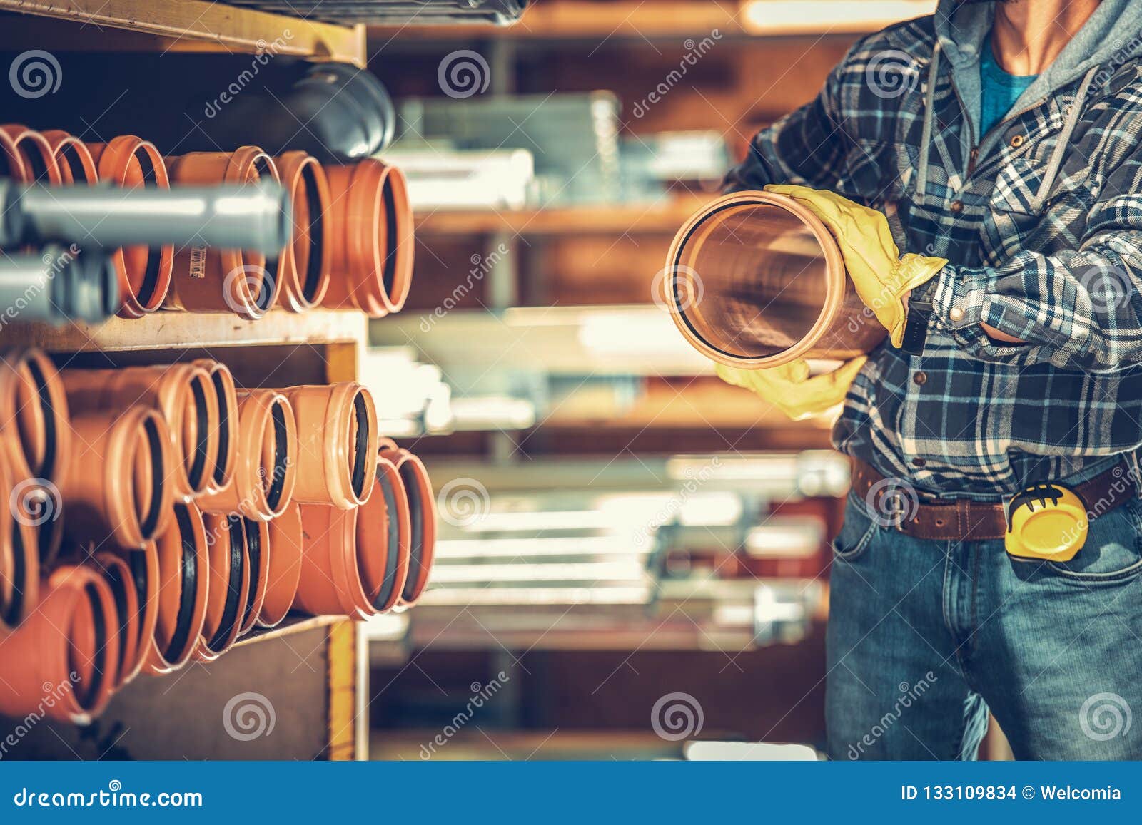 Worker with a Pipe stock photo. Image of material, pipeline - 133109834