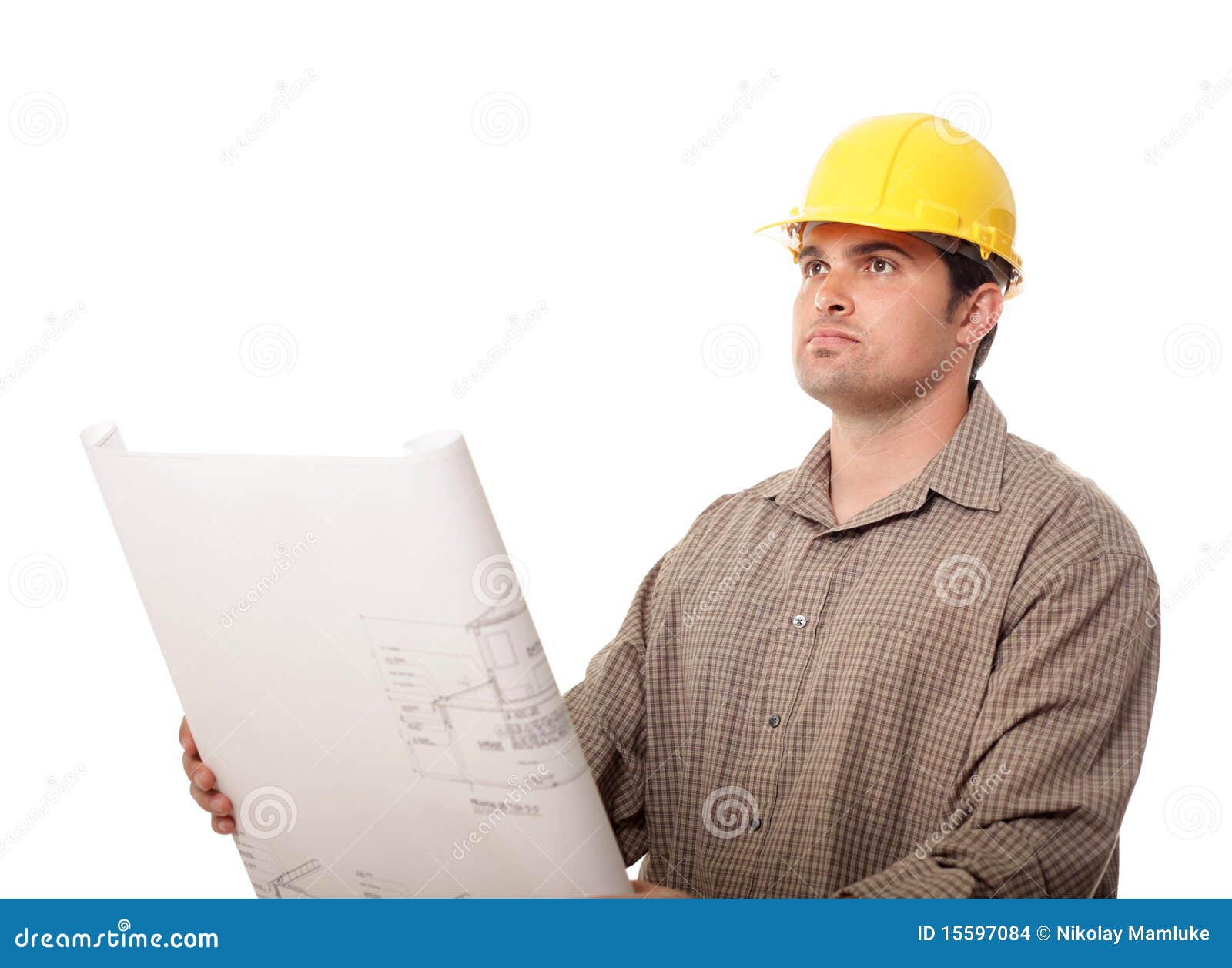 Worker with plans stock photo. Image of background, contractor - 15597084