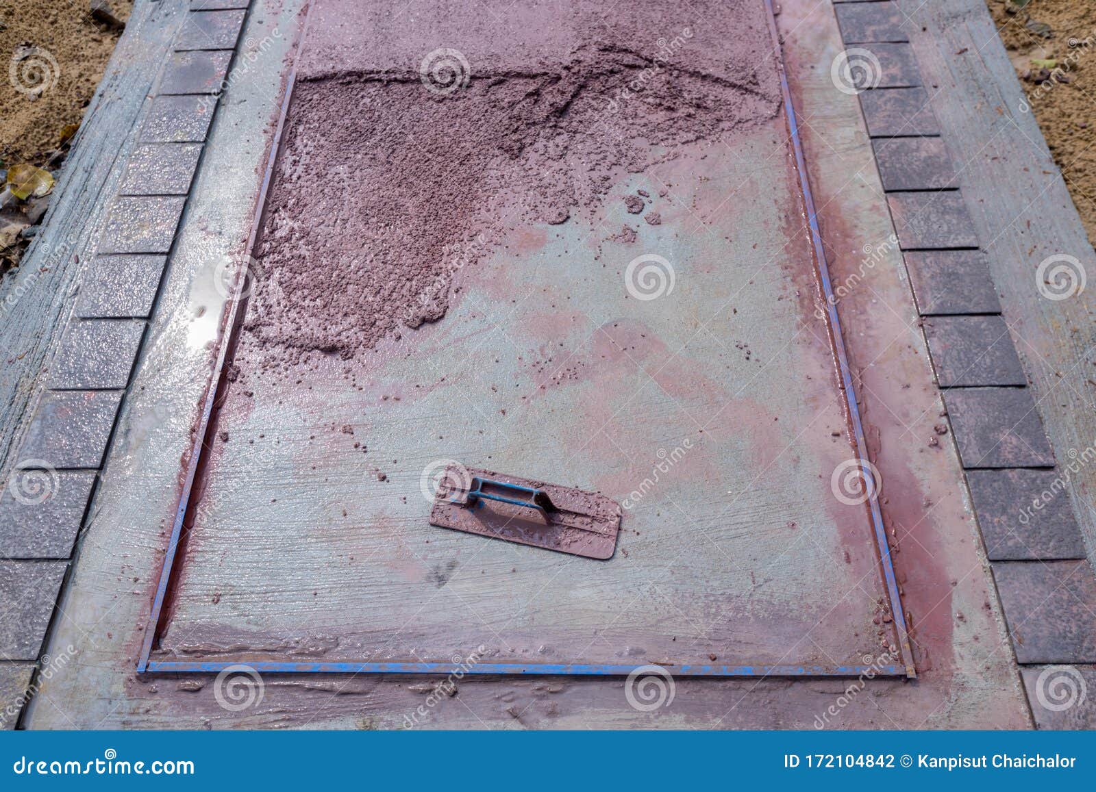 Worker Plastering Cement at Wall or Floor for Building House ...