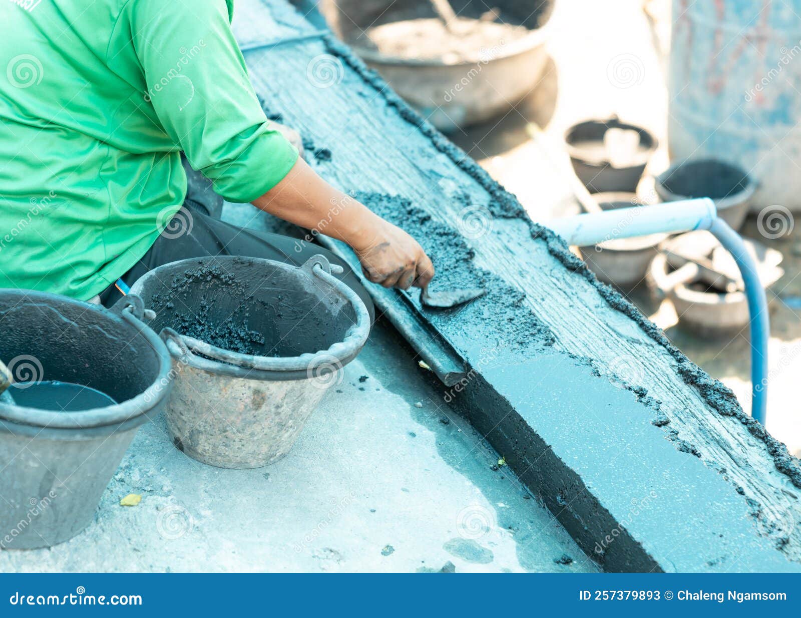 Worker Plastering Exposed Aggregate Finish on Foot Path Stock Image ...