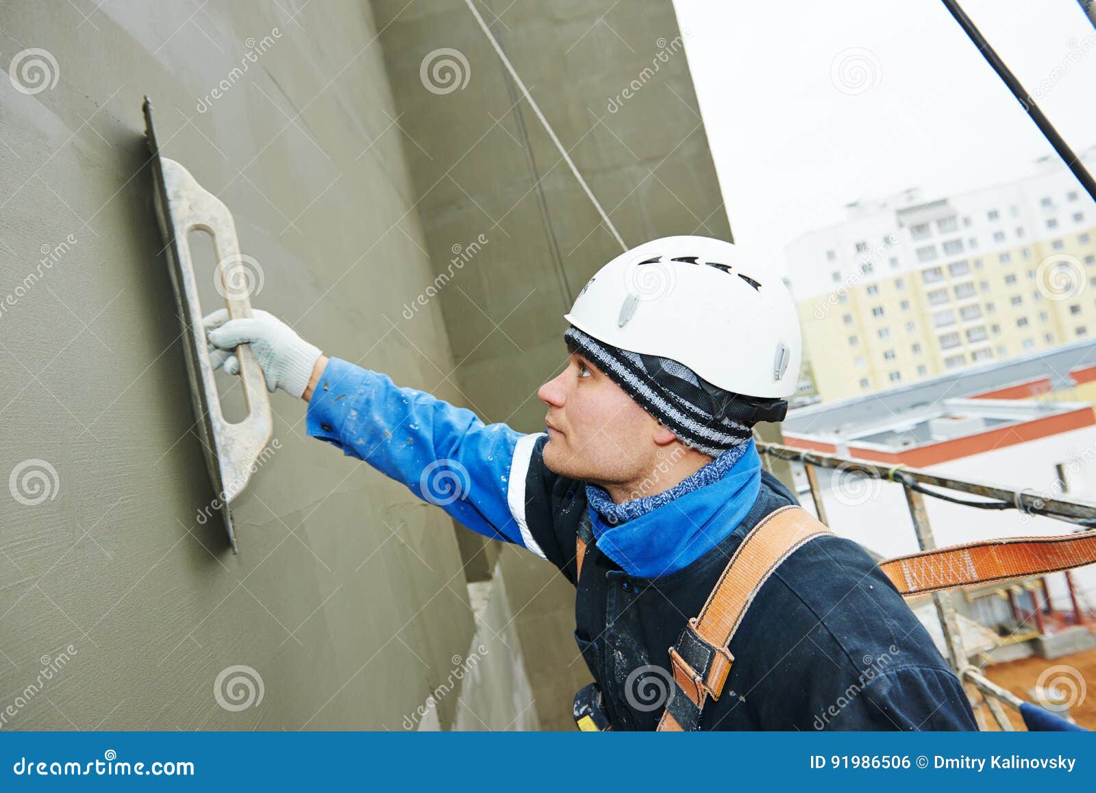Worker at Plastering Facade Work Stock Photo - Image of contractor ...