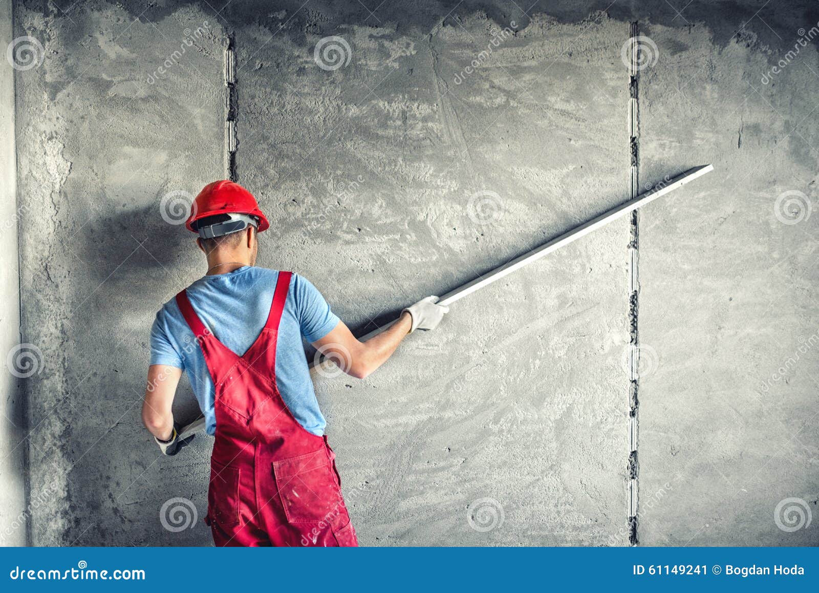 Builder Facade Plasterer Worker With Level Stock Photography ...