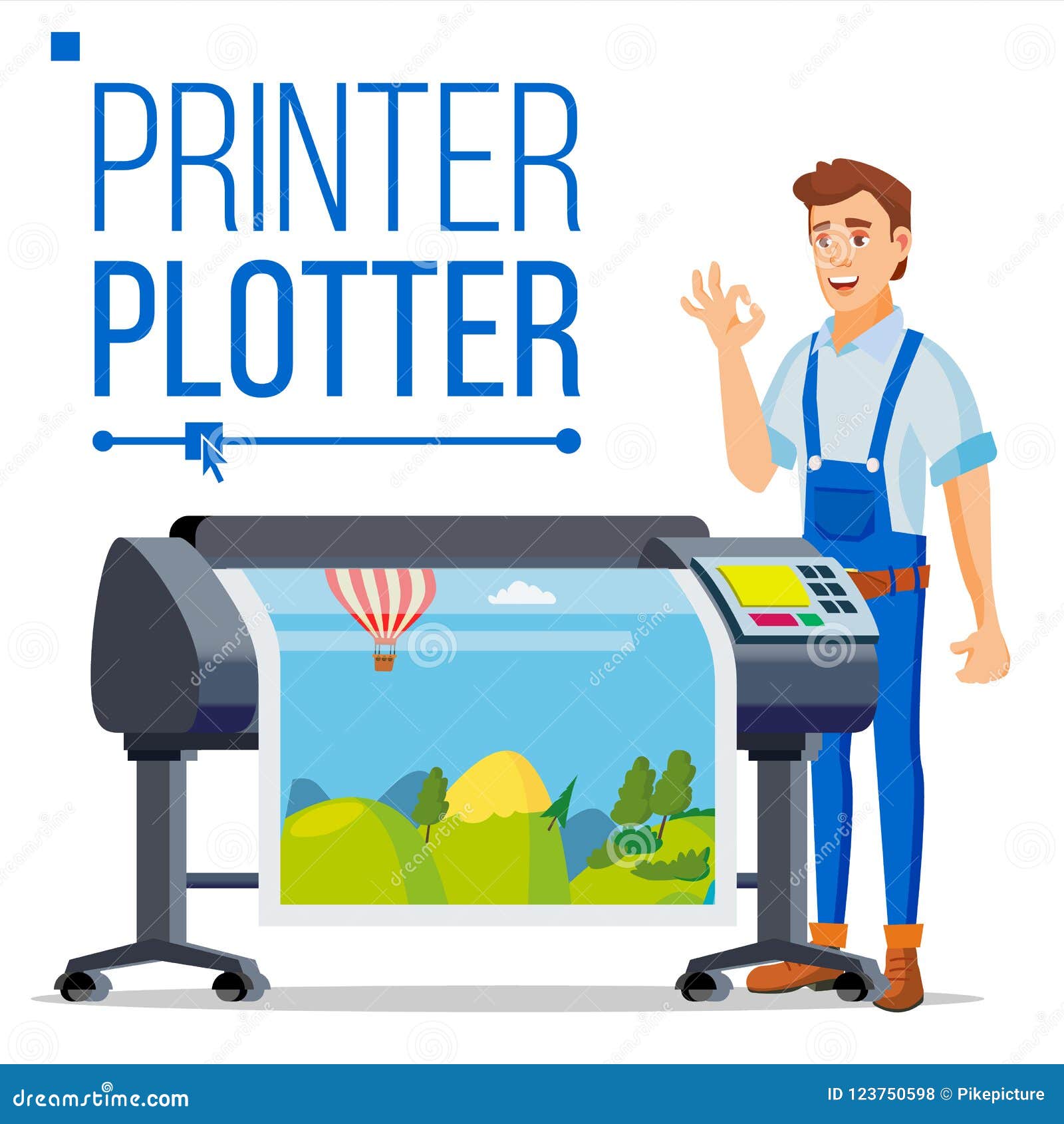 Worker with Plotter Vector. Man. Prints Beautiful Picture, Banner ...