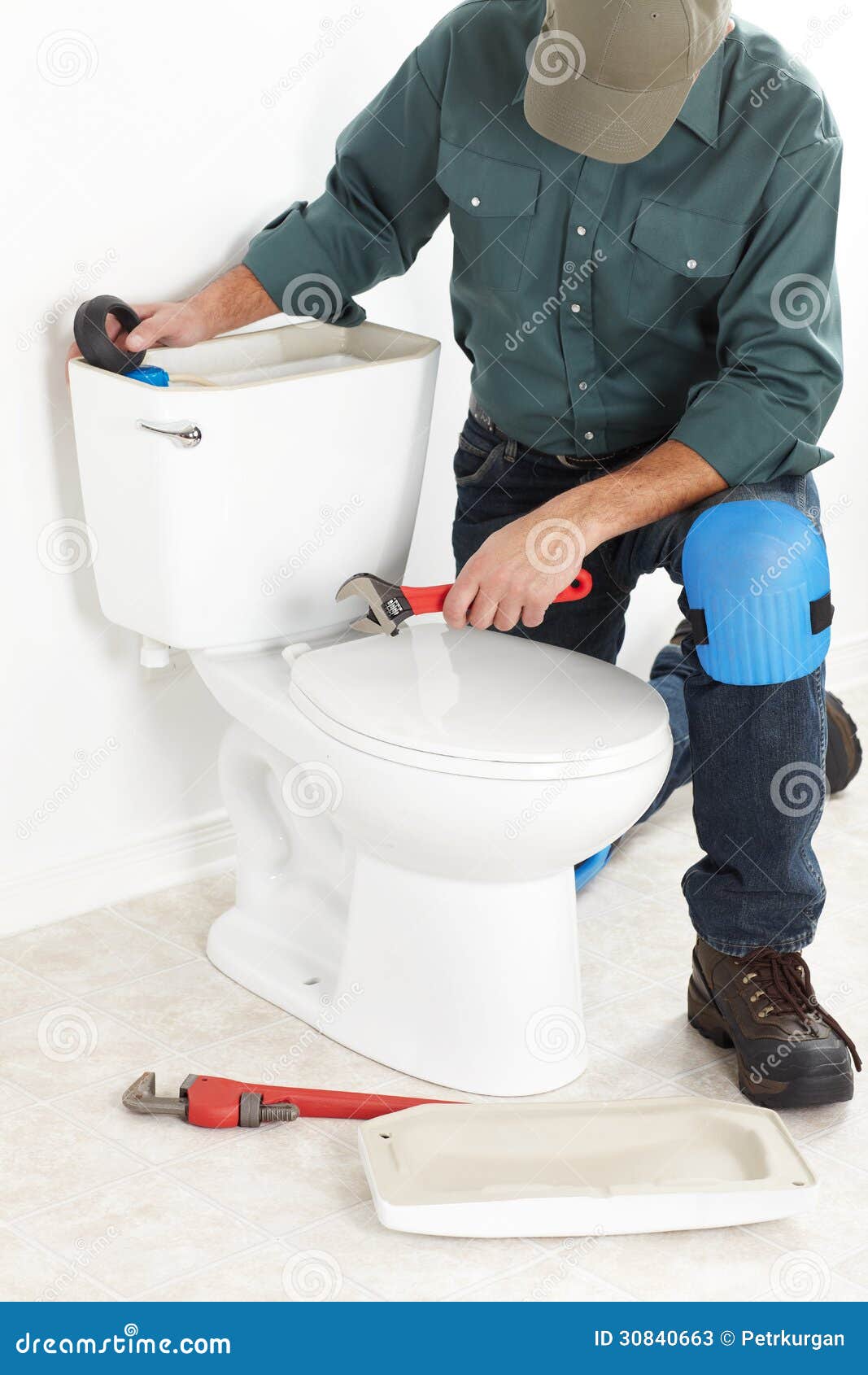 The worker with a plunger stock image. Image of equipment - 30840663