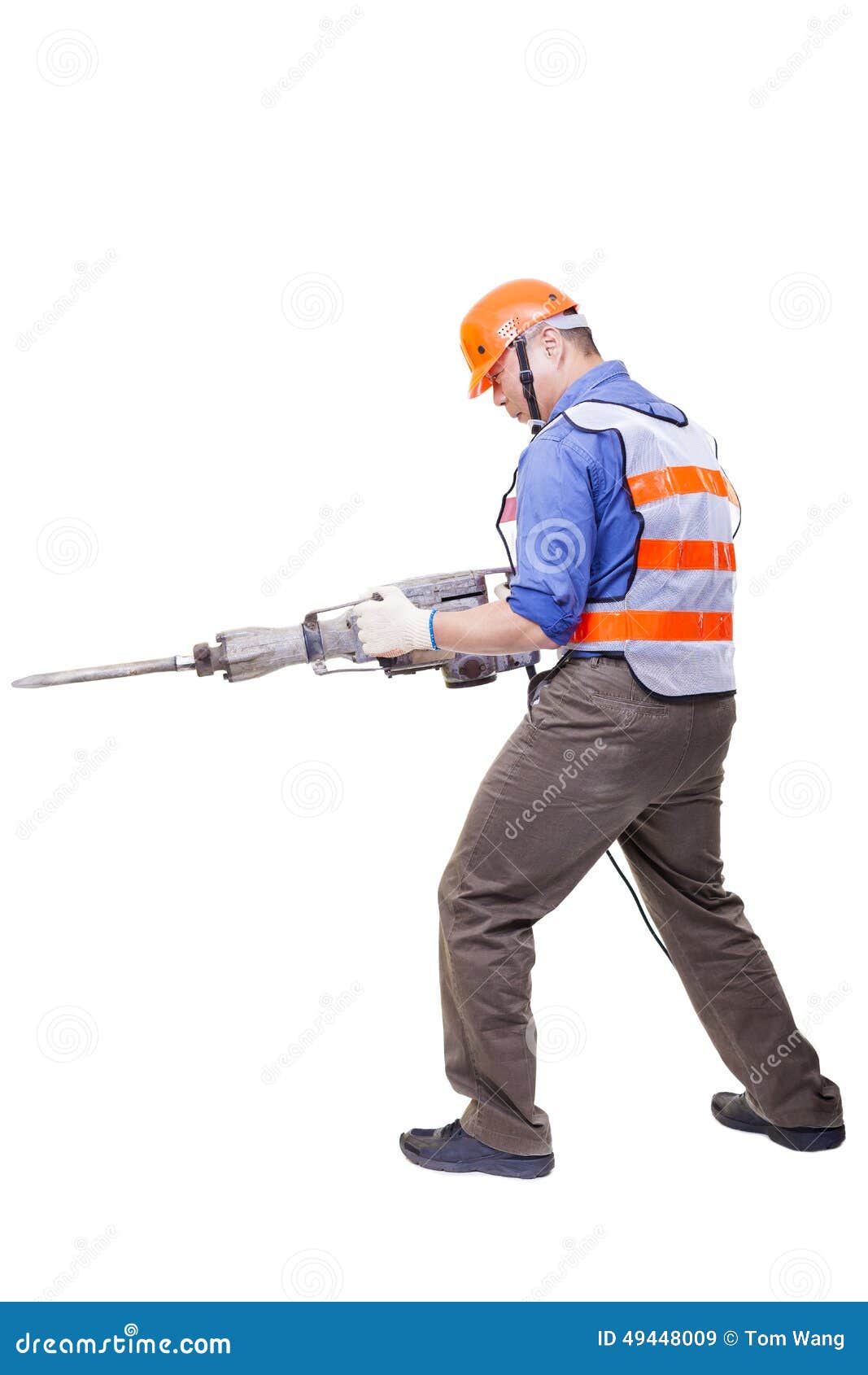 Worker with Pneumatic Hammer Drill Equipment Isolated Stock Image ...
