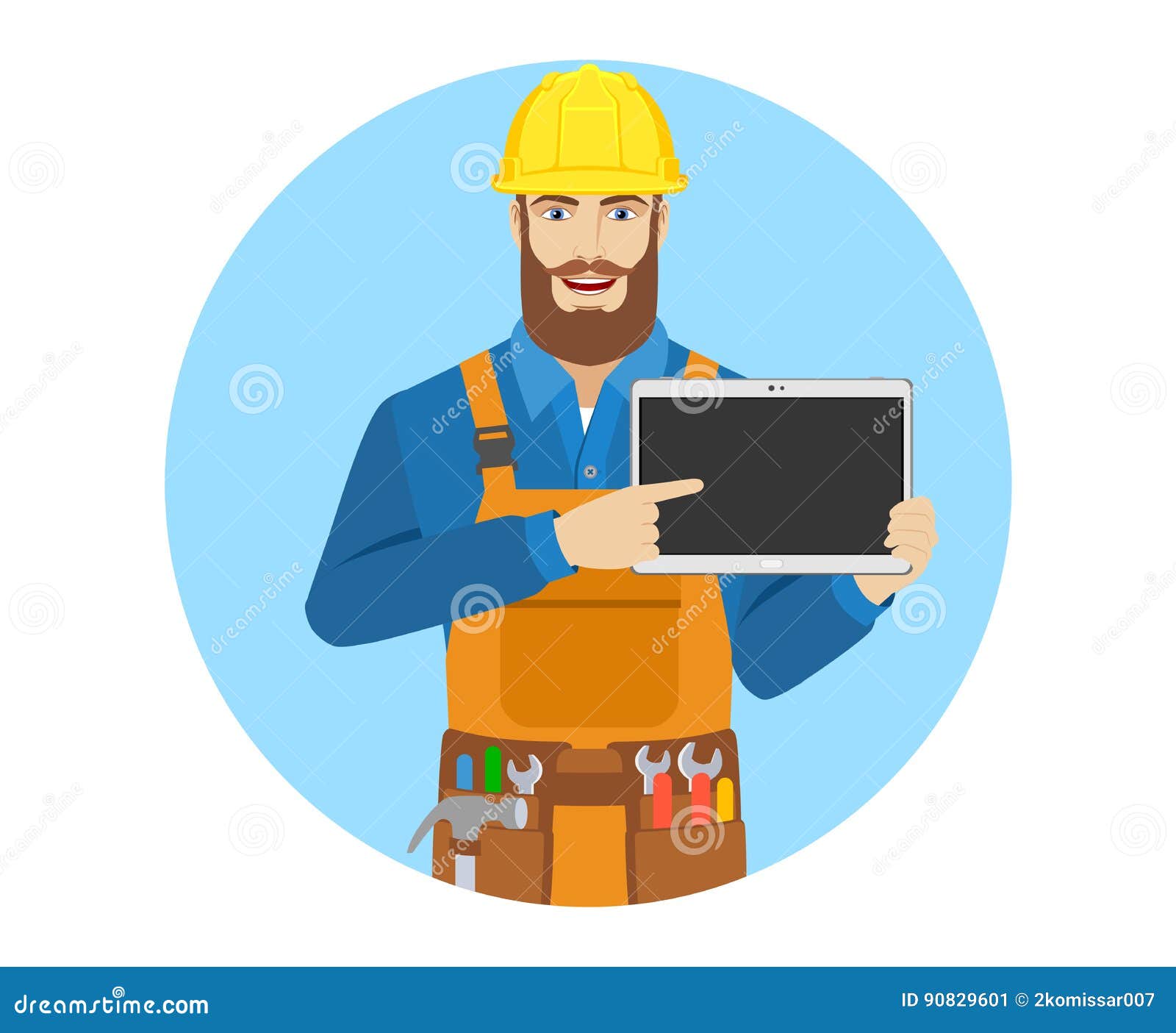 Worker Pointing at Digital Tablet PC Stock Illustration - Illustration ...