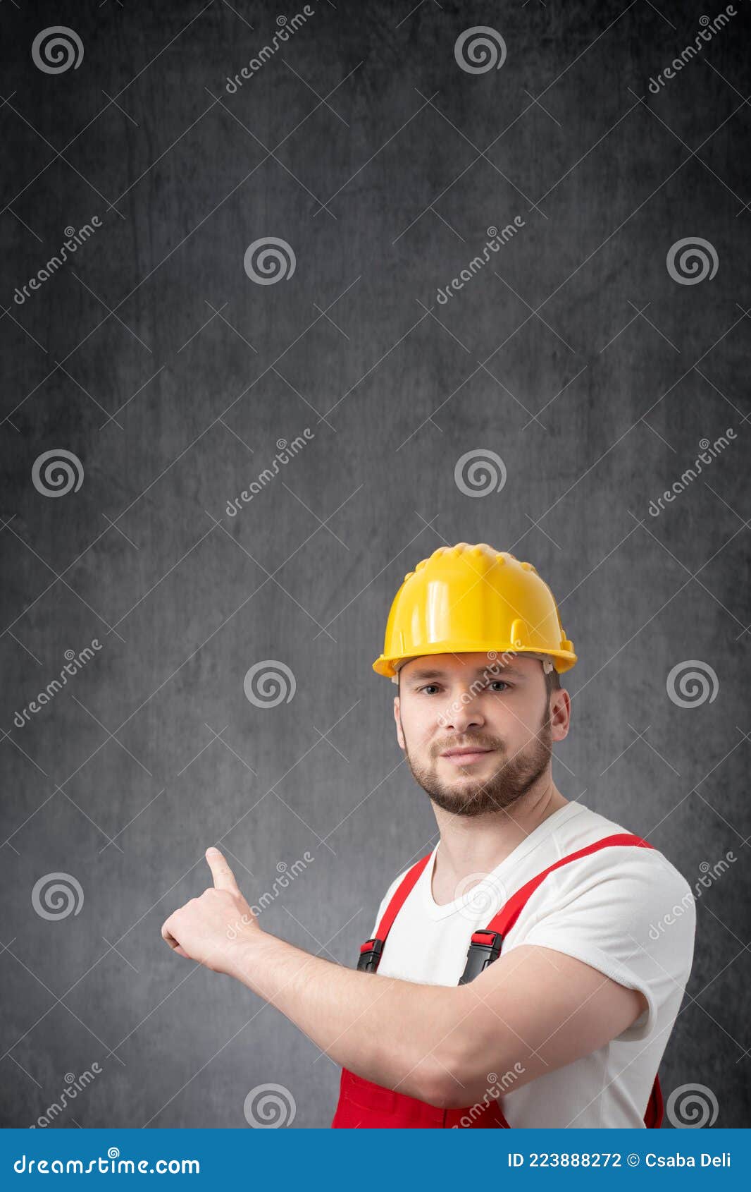 Worker Pointing His Finger at the Wall Stock Photo - Image of copy ...