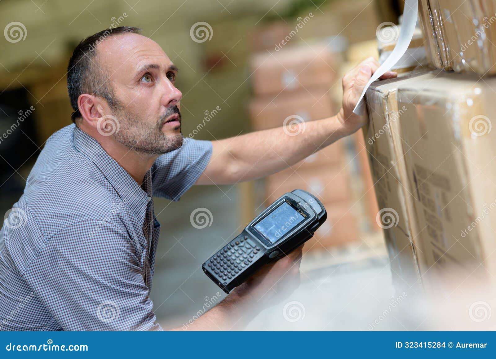 Worker with Portable Barcode Scanner in Warehouse Stock Photo - Image ...