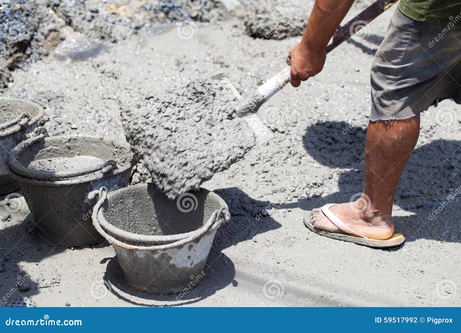Worker Pouring Concrete To Formwork Construction Site Stock Photo ...