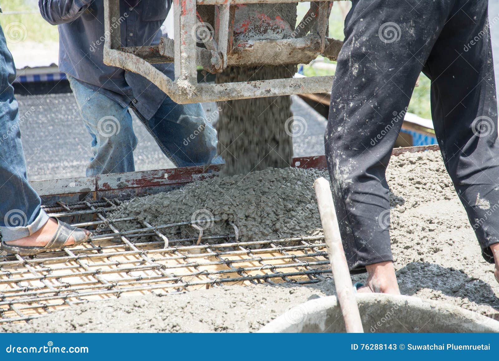 Worker Pouring Concrete Works at Construction Site Stock Image - Image ...