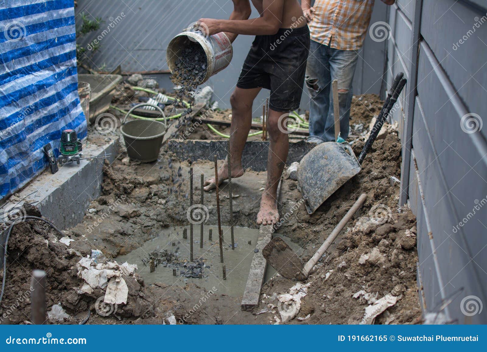 Worker Pouring Concrete Works Stock Image - Image of contractor, metal ...