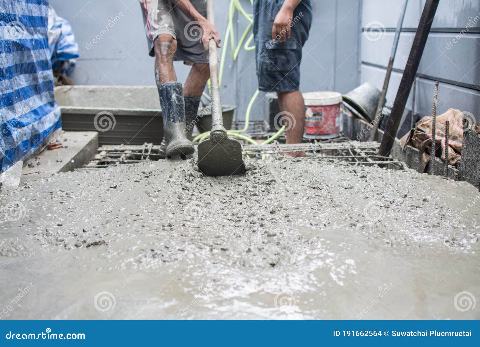 Worker Pouring Concrete Works Stock Photo - Image of development ...